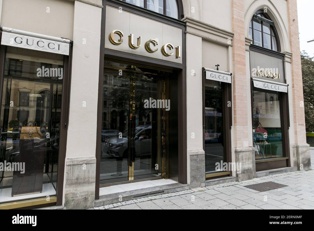 A logo sign outside of a Gucci retail store in Munich, Germany, on ...