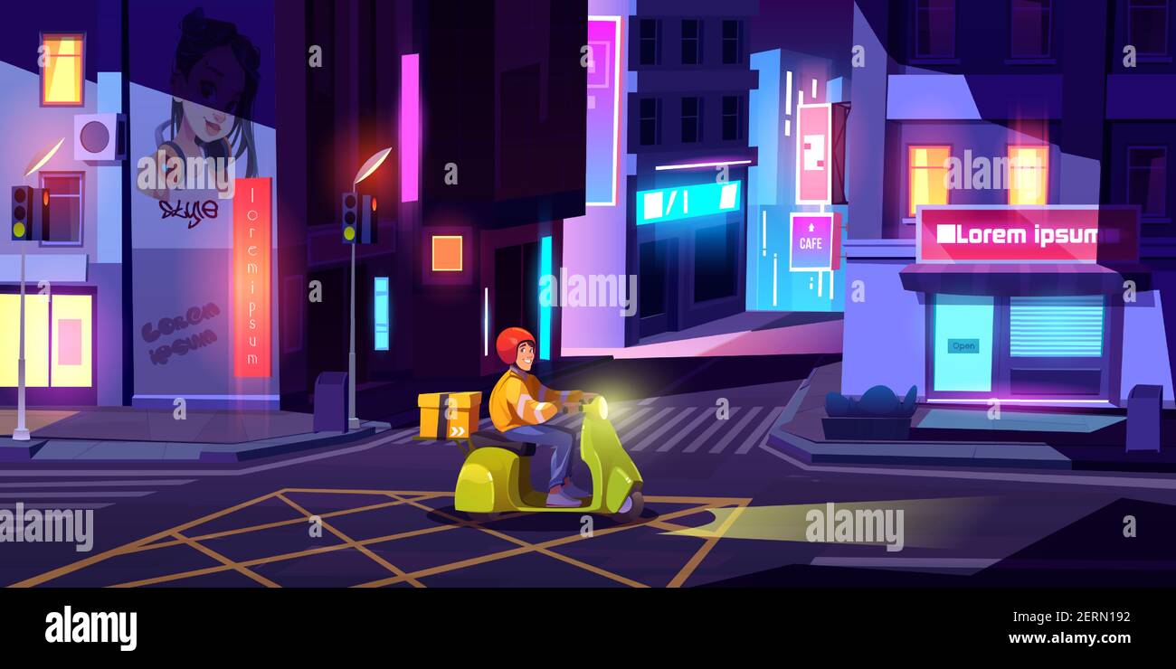 Delivery motorbike road Stock Vector Images - Alamy