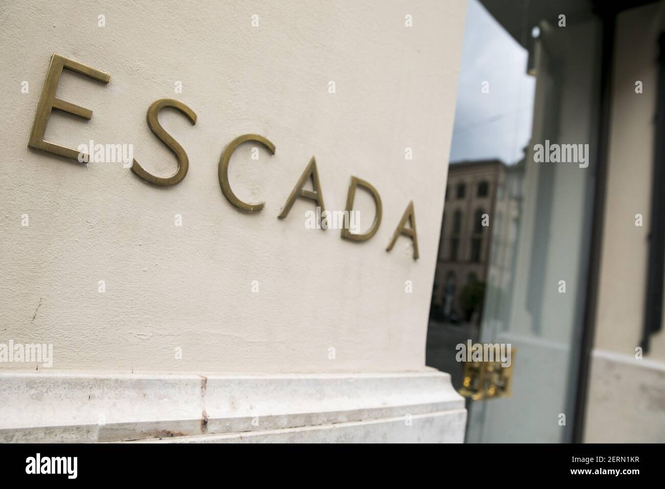 A logo sign outside of a Escada retail store in Munich, Germany, on ...