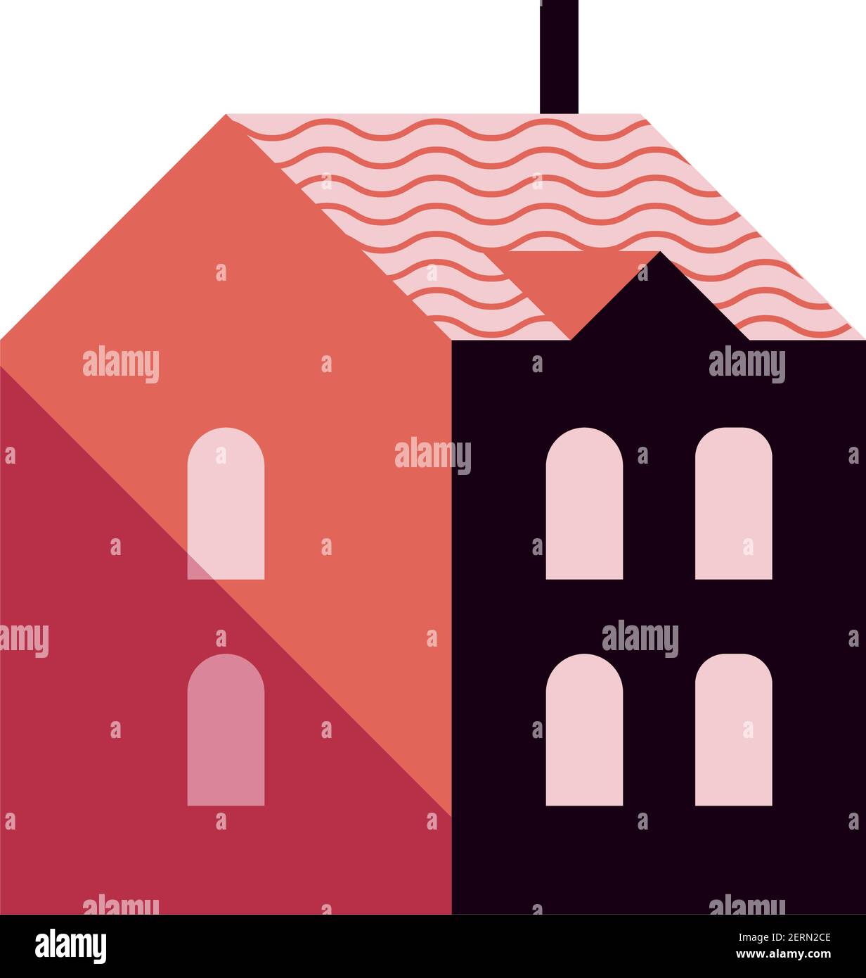 two story building red color minimal city icon vector illustration ...