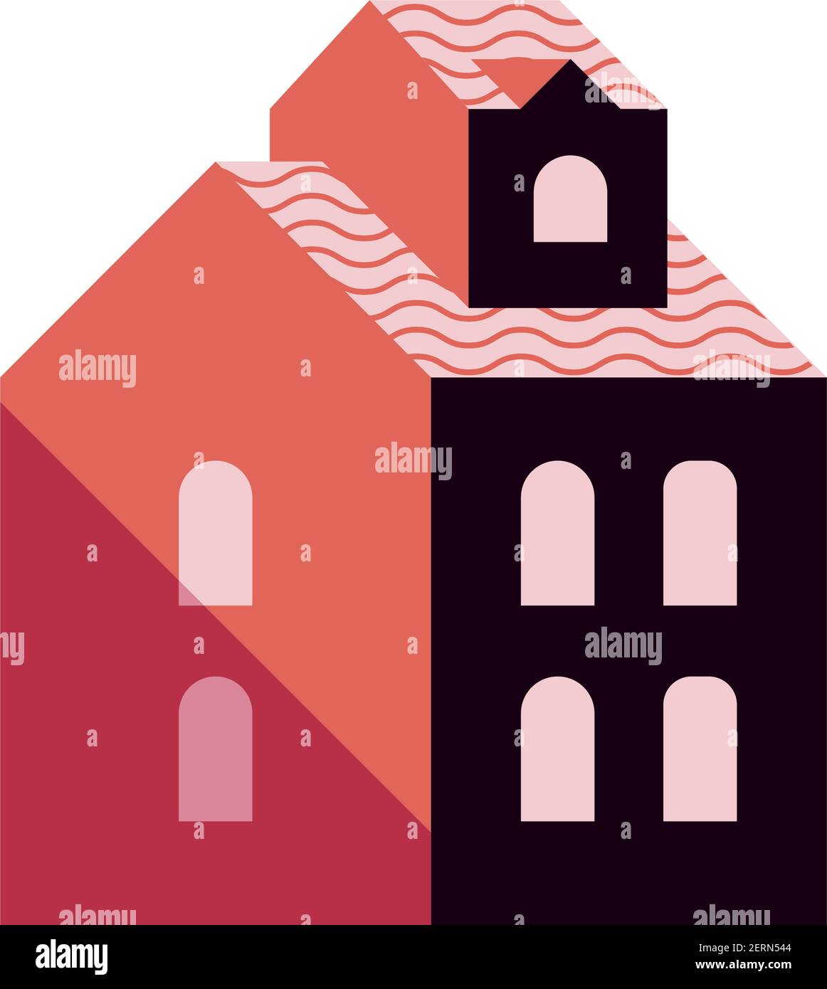 three story building red color minimal city icon vector illustration ...