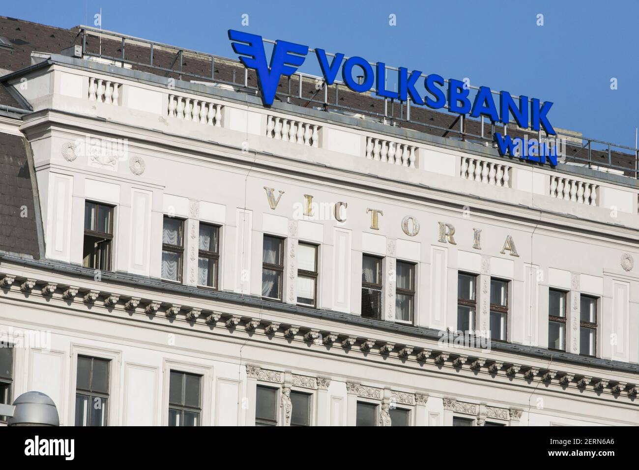 A logo sign outside of the headquarters Volksbank Wien in Vienna ...