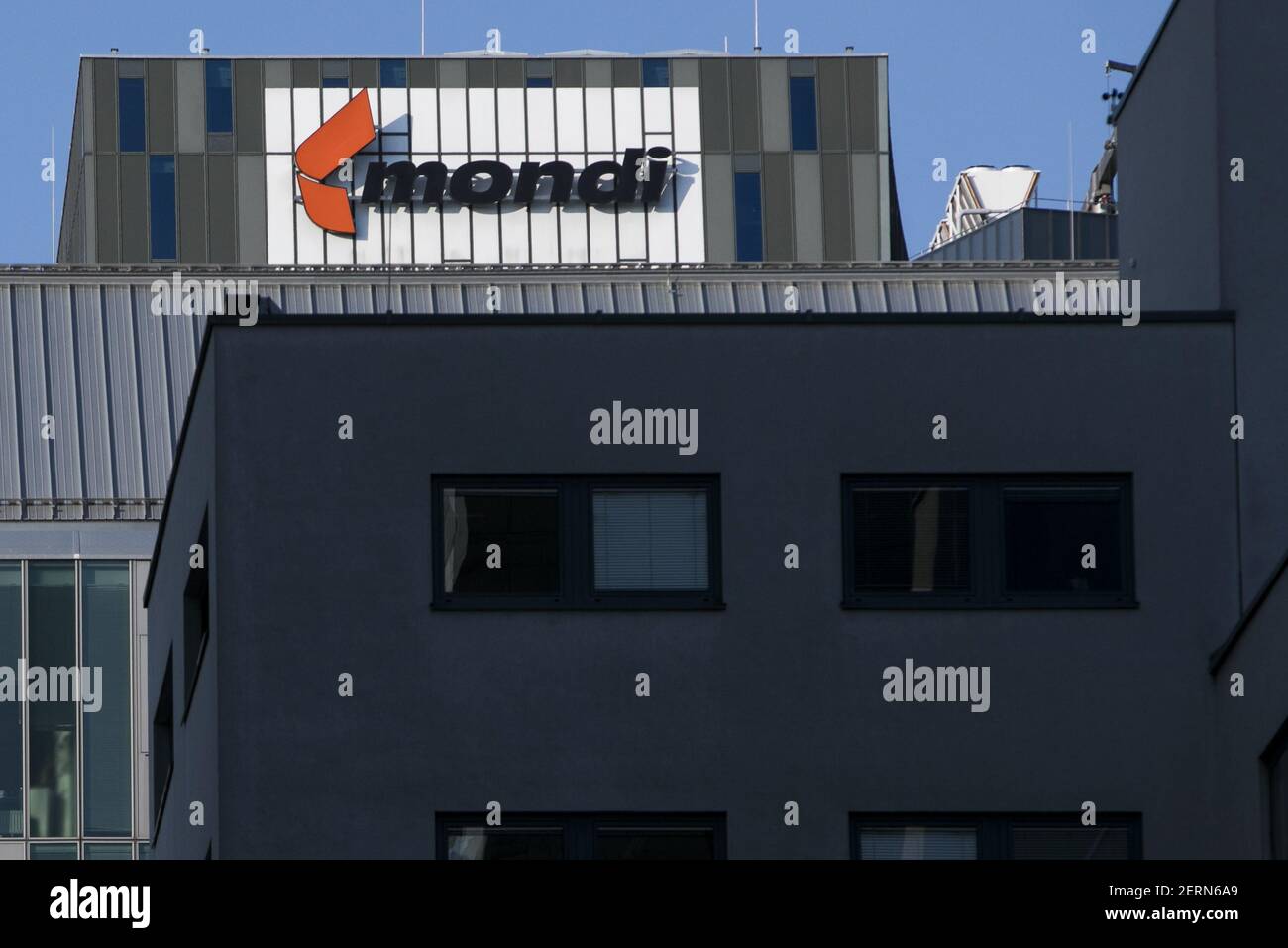 A logo sign outside of the headquarters of Mondi in Vienna, Austria, on ...