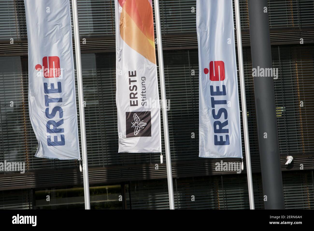 A logo sign outside of the headquarters of the Erste Group Bank and ...