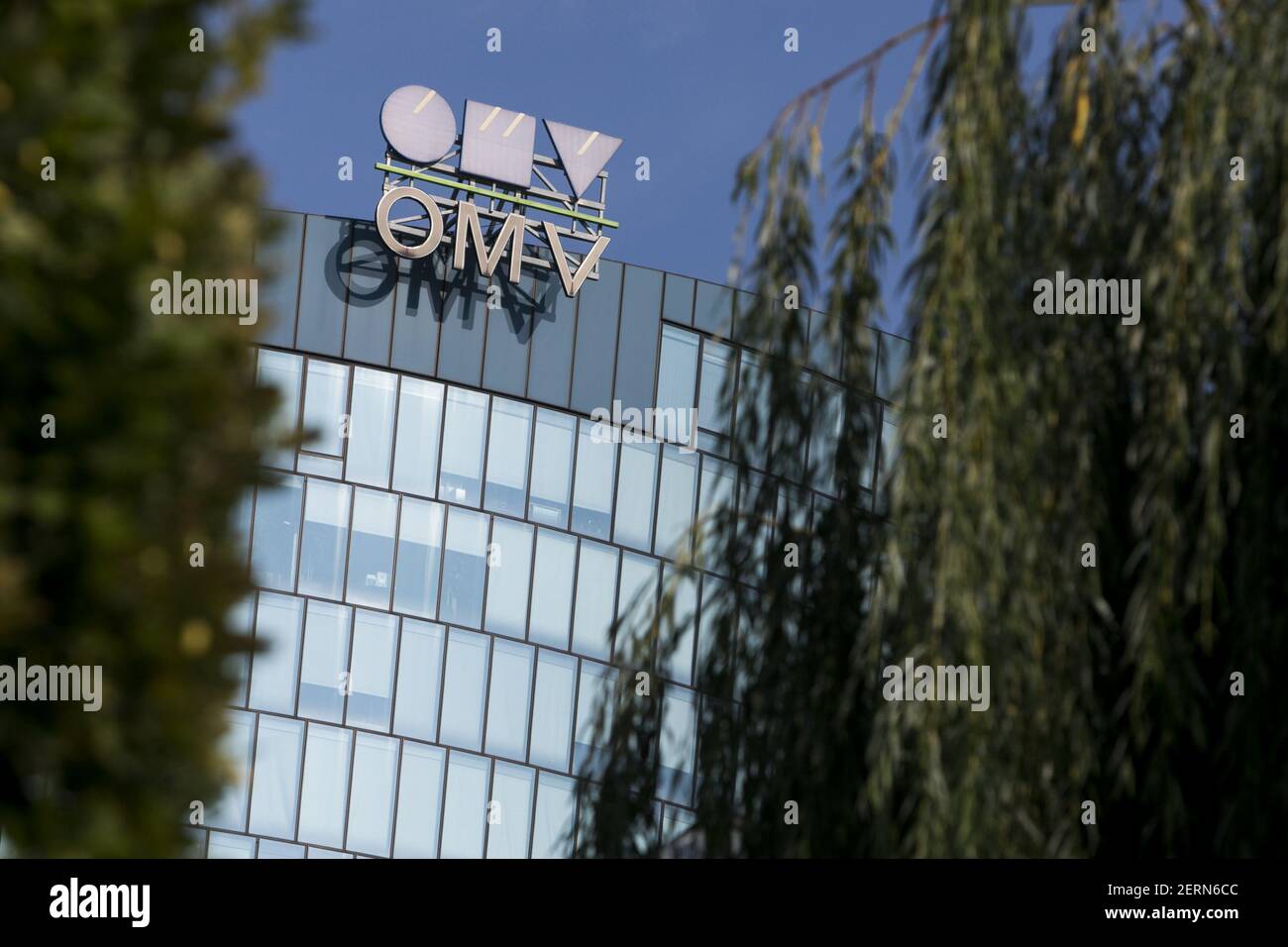 A logo sign outside of the headquarters of OMV AG in Vienna, Austria ...