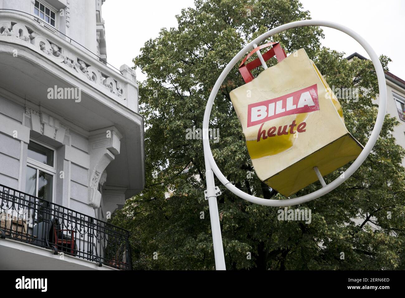A logo sign outside of a Billa retail grocery store in Vienna, Austria ...