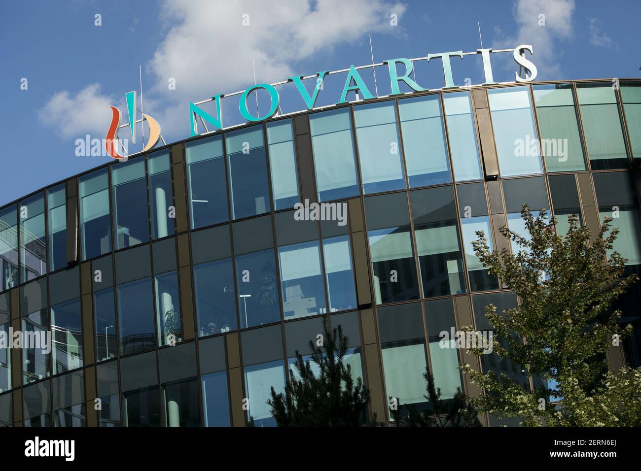 A logo sign outside of a facility occupied by Novartis in Vienna ...