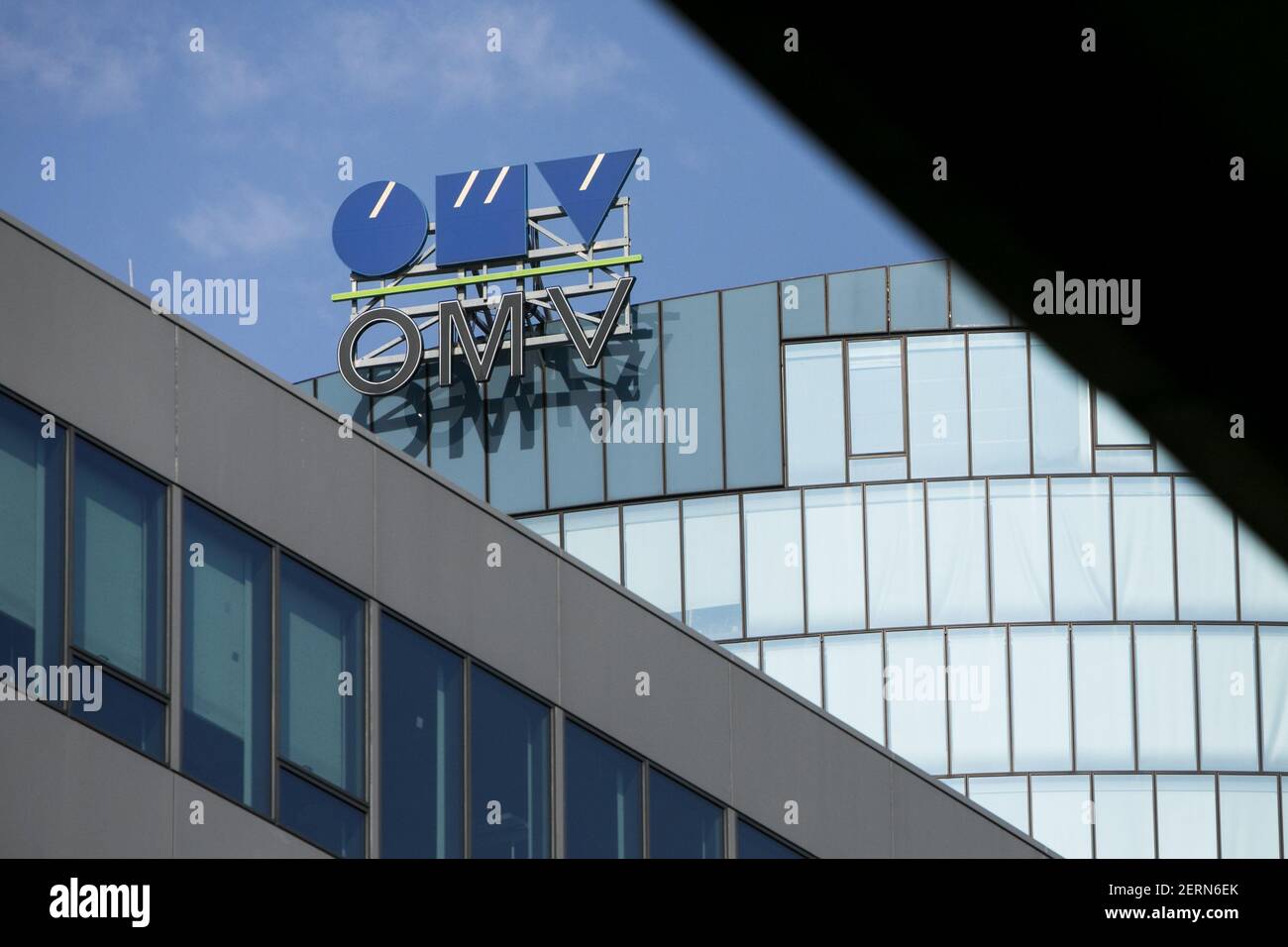 A logo sign outside of the headquarters of OMV AG in Vienna, Austria ...