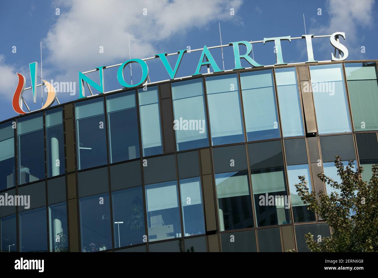 A logo sign outside of a facility occupied by Novartis in Vienna ...