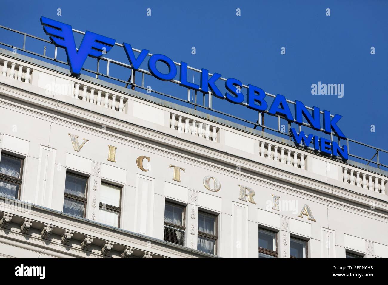 A logo sign outside of the headquarters Volksbank Wien in Vienna ...