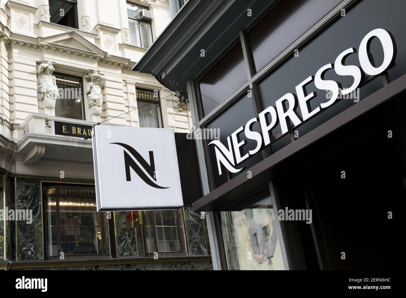 A logo sign outside of a Nespresso retail store in Vienna, Austria, on ...
