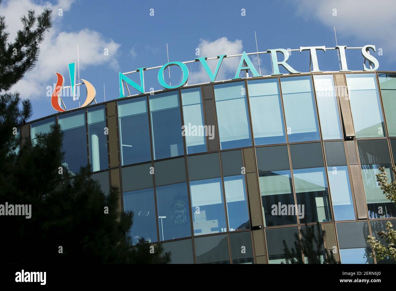 A logo sign outside of a facility occupied by Novartis in Vienna ...