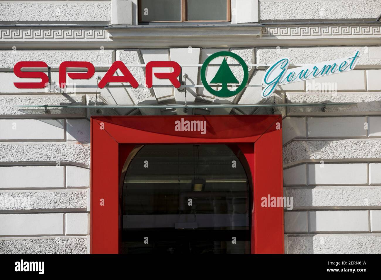 A logo sign outside of a SPAR retail grocery store in Vienna, Austria ...
