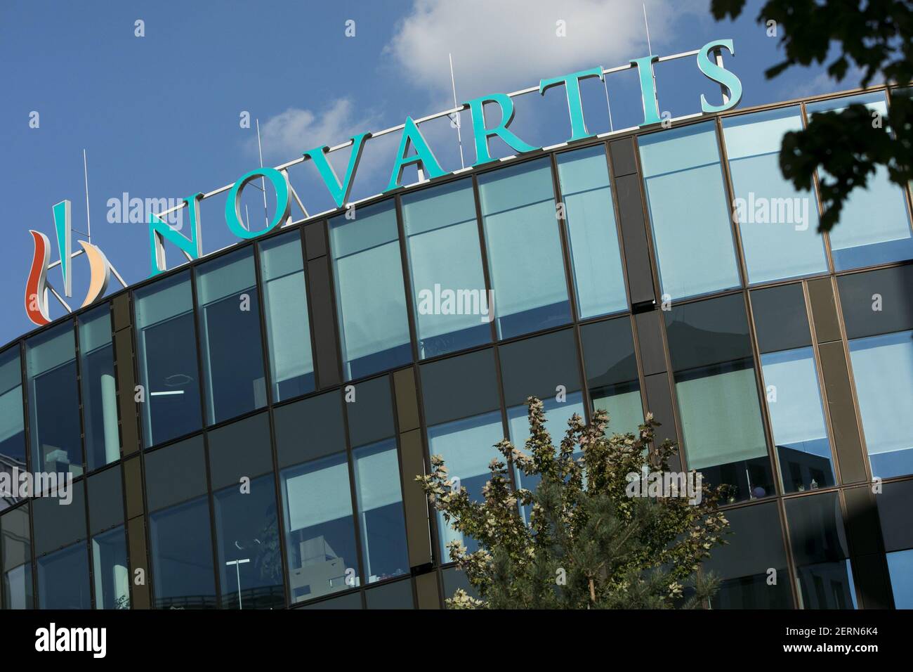 A logo sign outside of a facility occupied by Novartis in Vienna ...