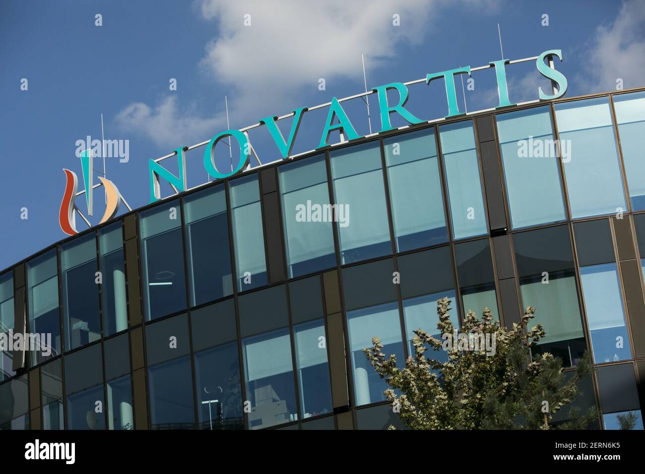 A logo sign outside of a facility occupied by Novartis in Vienna ...