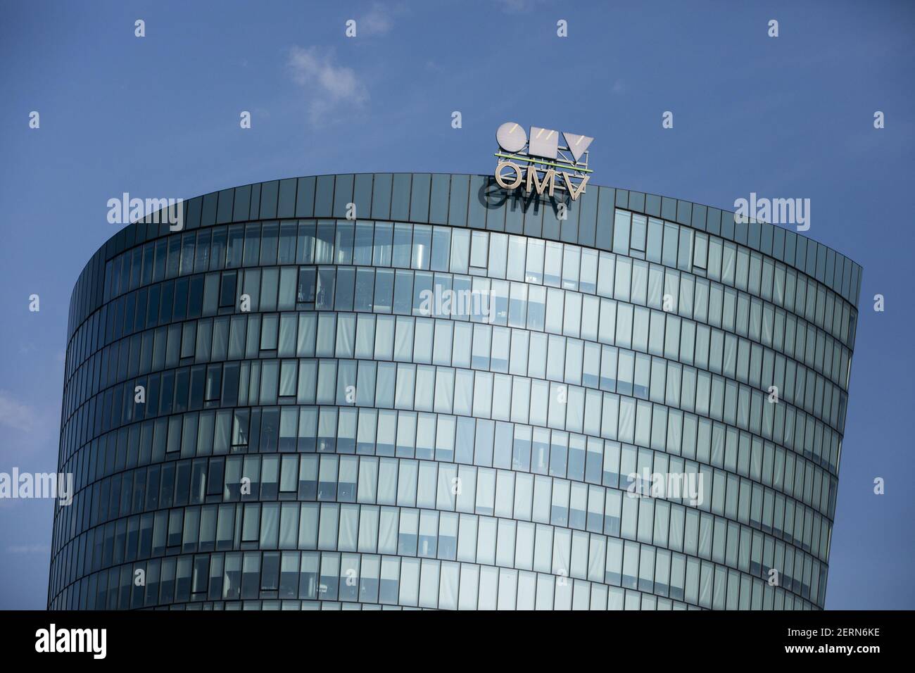 A logo sign outside of the headquarters of OMV AG in Vienna, Austria ...