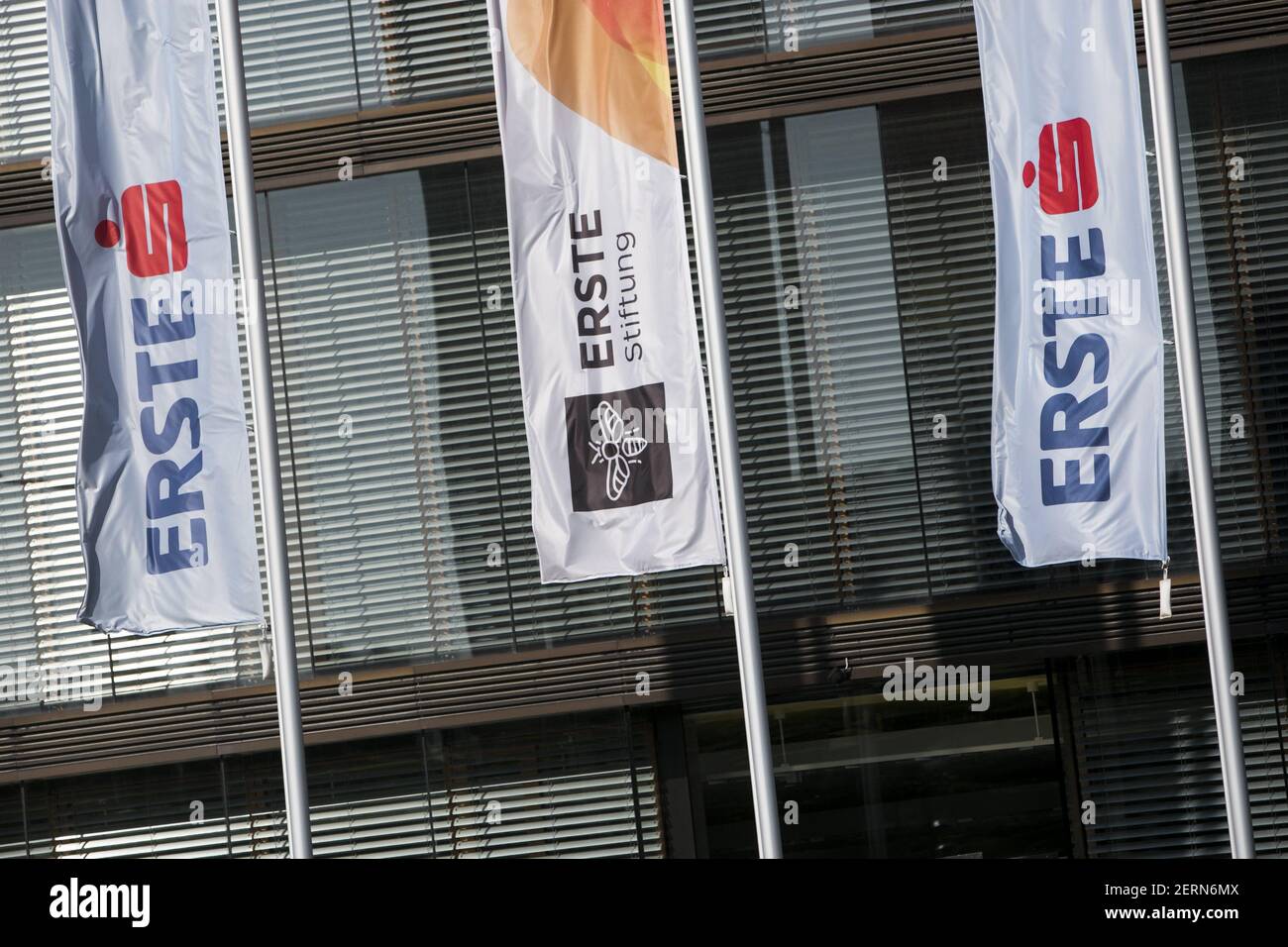 A logo sign outside of the headquarters of the Erste Group Bank and ...