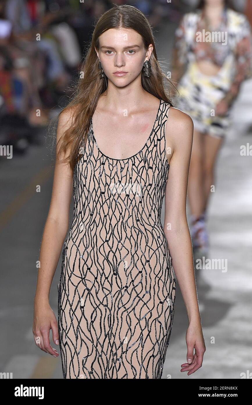 Natalie Ogg walks on the runway during the Roberto Cavalli Fashion show ...