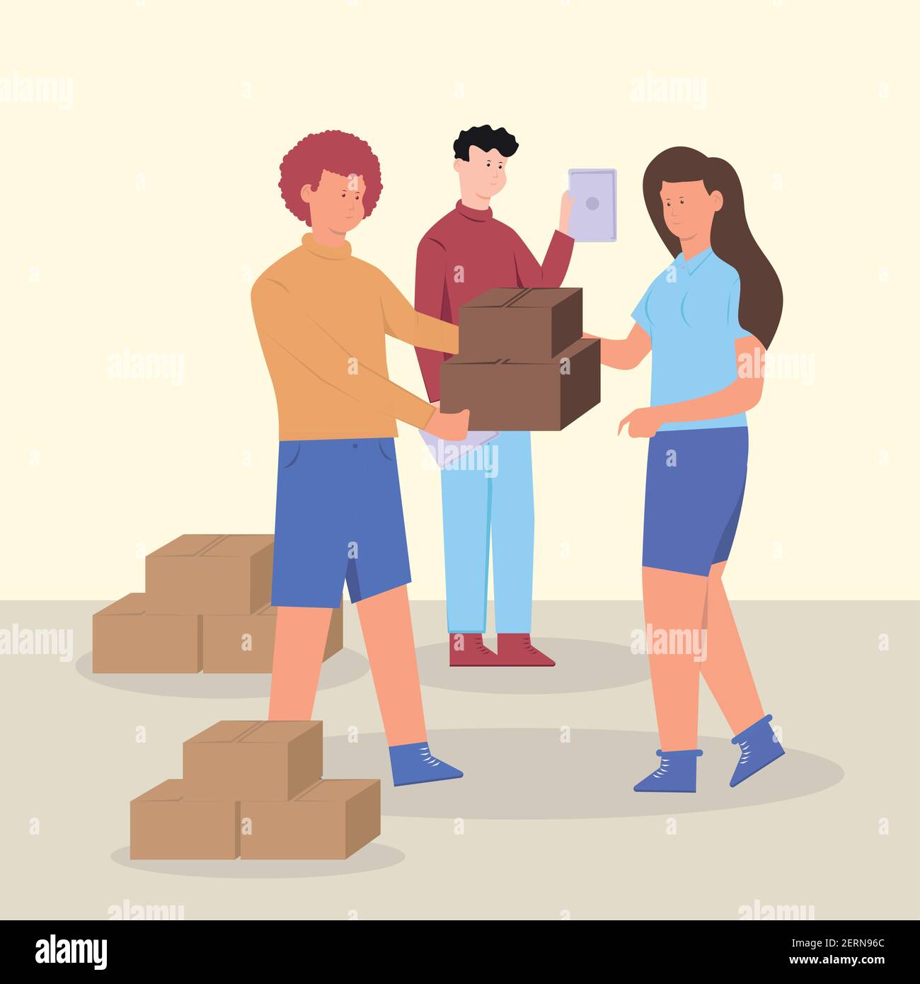 team work people cardboard boxes Stock Vector Image & Art - Alamy