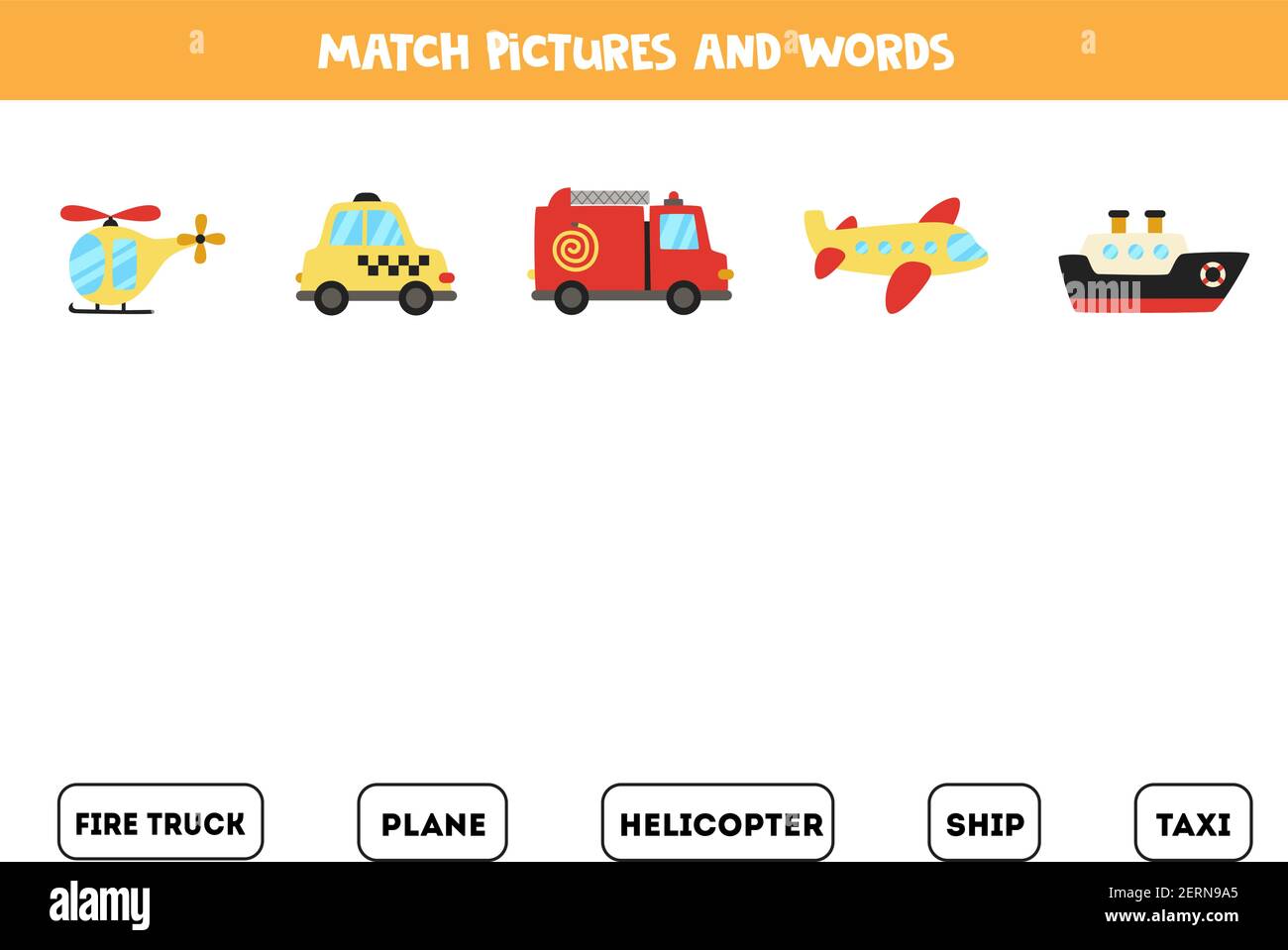 Match transportation means and the words. Educational logical game for ...