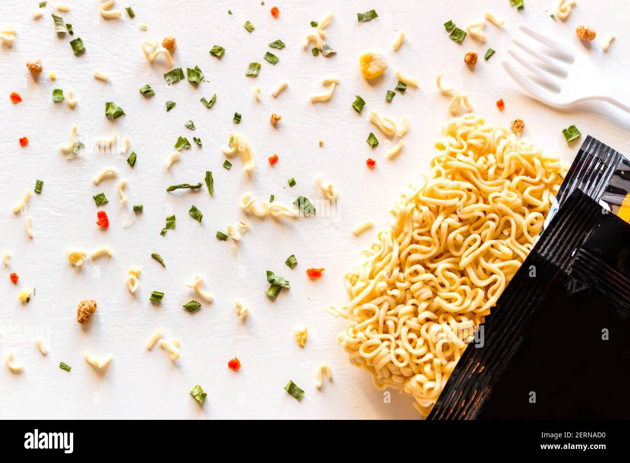 packaged instant noodles with spices on a white background Stock Photo ...