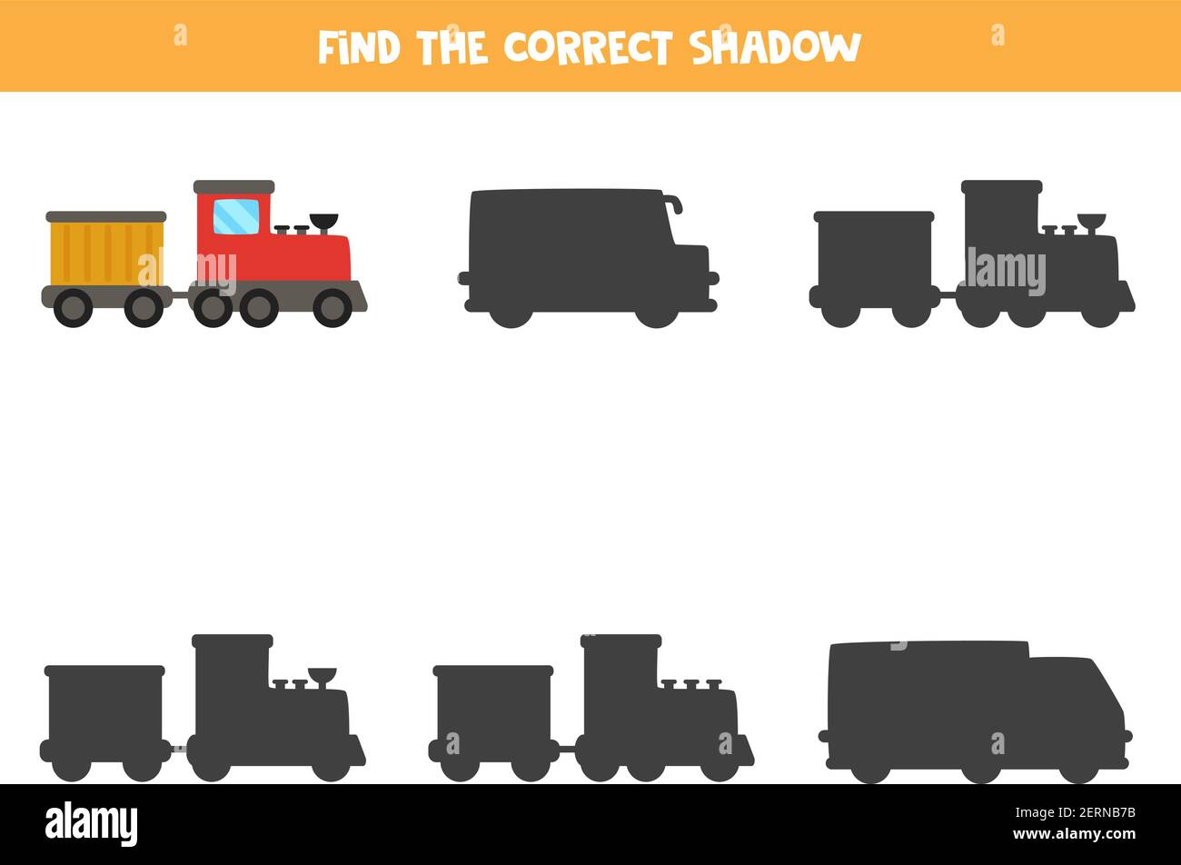 Find shadow of cartoon train. Educational logical game for kids Stock ...