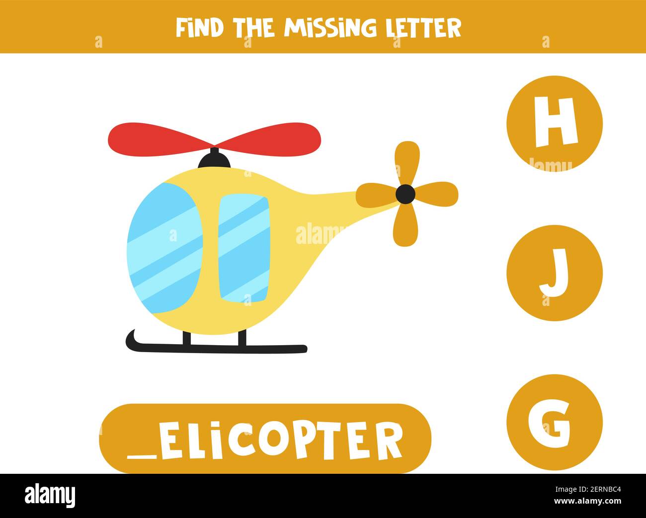 Find missing letter. Cartoon helicopter. Educational spelling game for ...