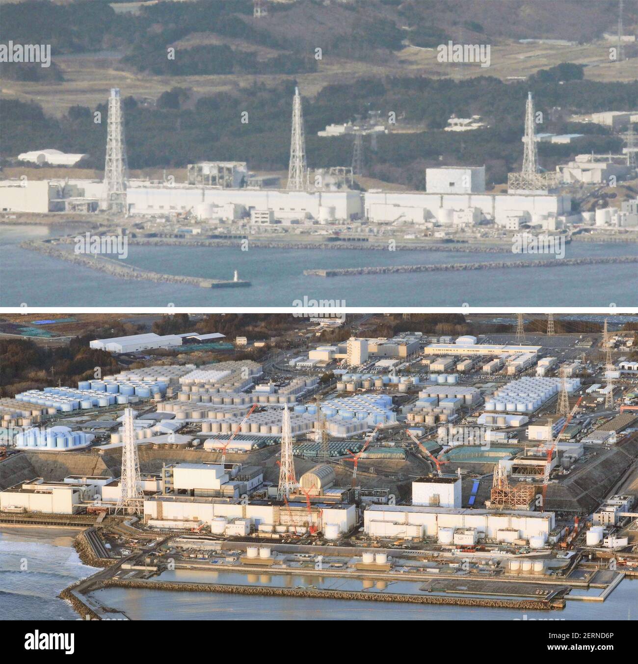 Combined photo shows (from R) the Nos. 1, 2, 3 and 4 reactors of the ...