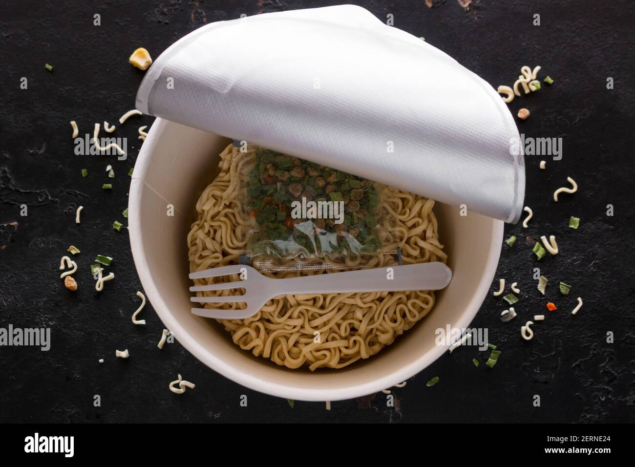 packaged instant noodles on black background Stock Photo - Alamy