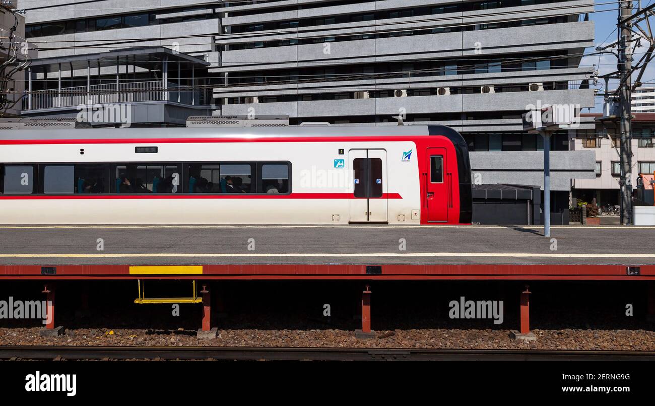 NAGOYA, JAPAN - MAY 04, 2016: Meitetsu Limited Express travels on ...