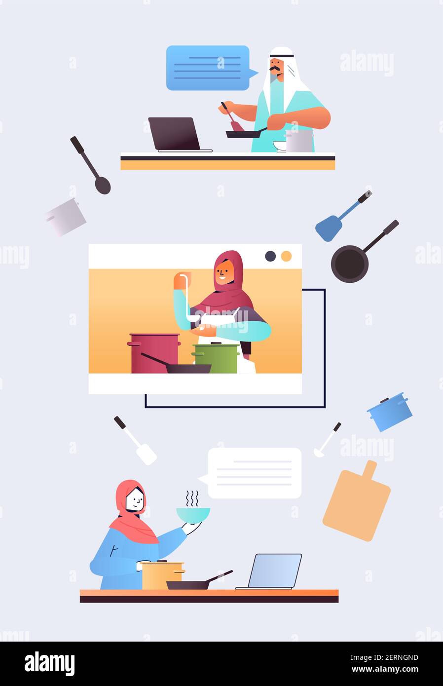 set arab chefs preparing food online cooking virtual culinary school ...