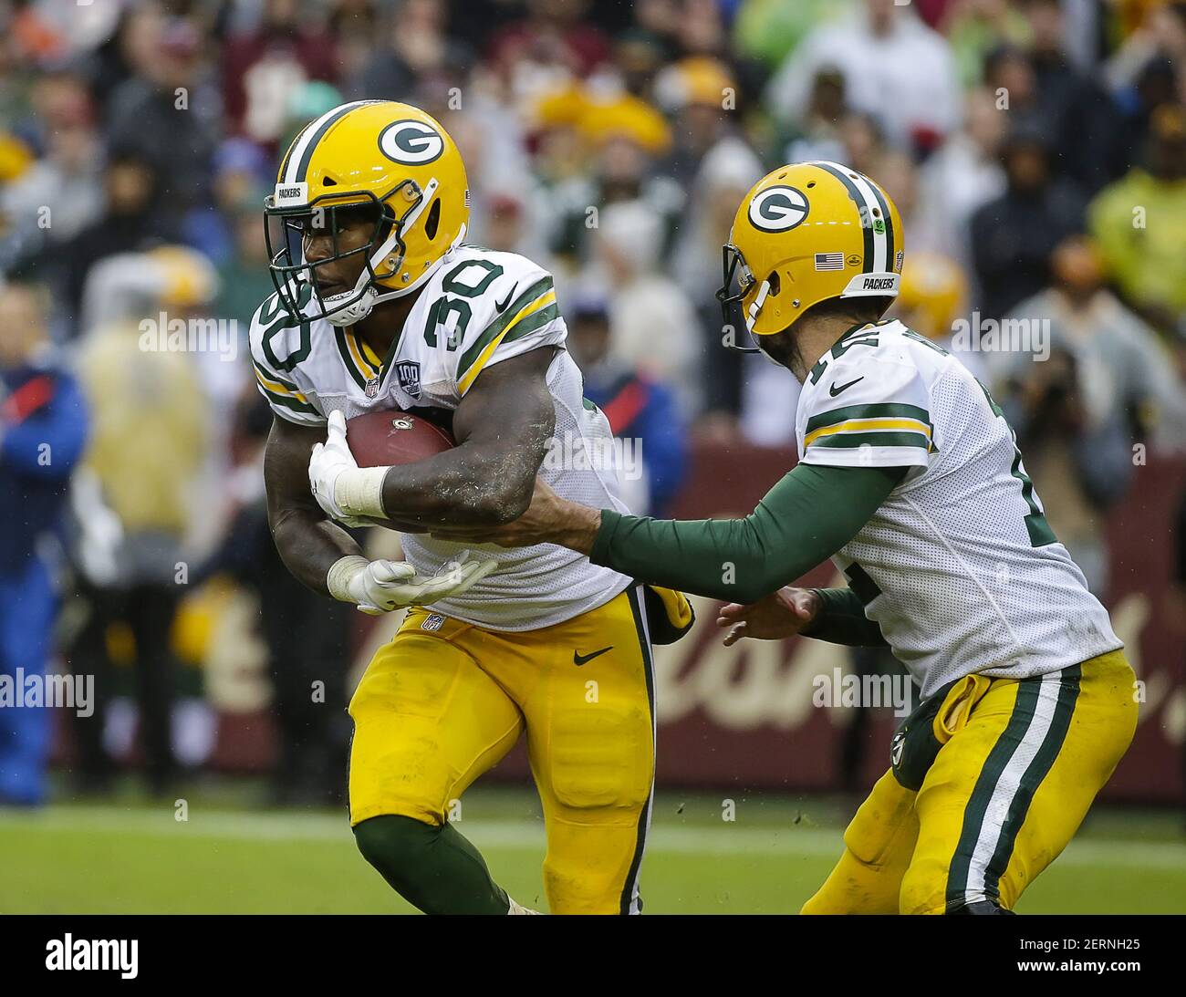 September 23, 2018: Green Bay Packers QB #12 Aaron Rodgers hands the ...
