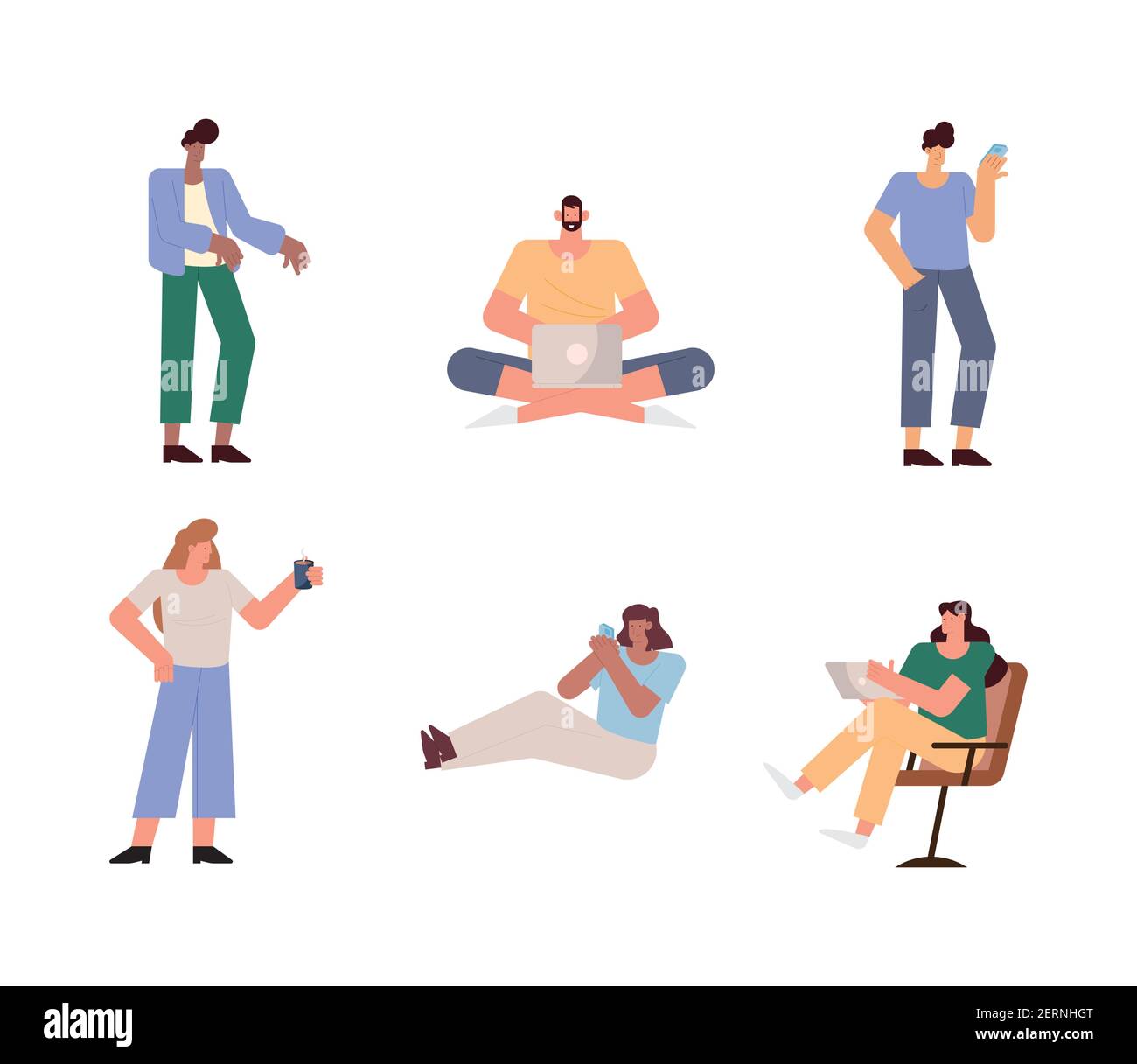 group of six persons working avatars characters vector illustration ...