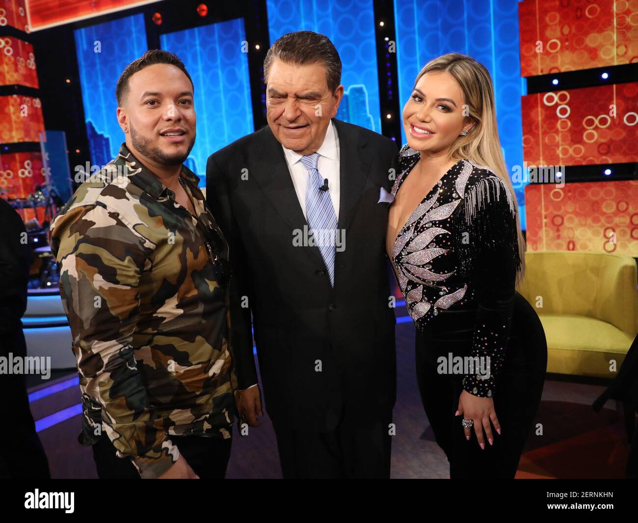 MIAMI, FL-SEPT 20: Lorenzo Mendez, Don Francisco and Chiquis Rivera are seen on the set of 'Don ...