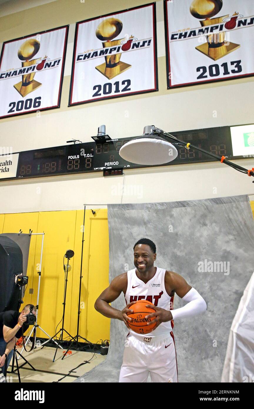 Miami Heat's Dwyane Wade poses for photographers on his last media day ...