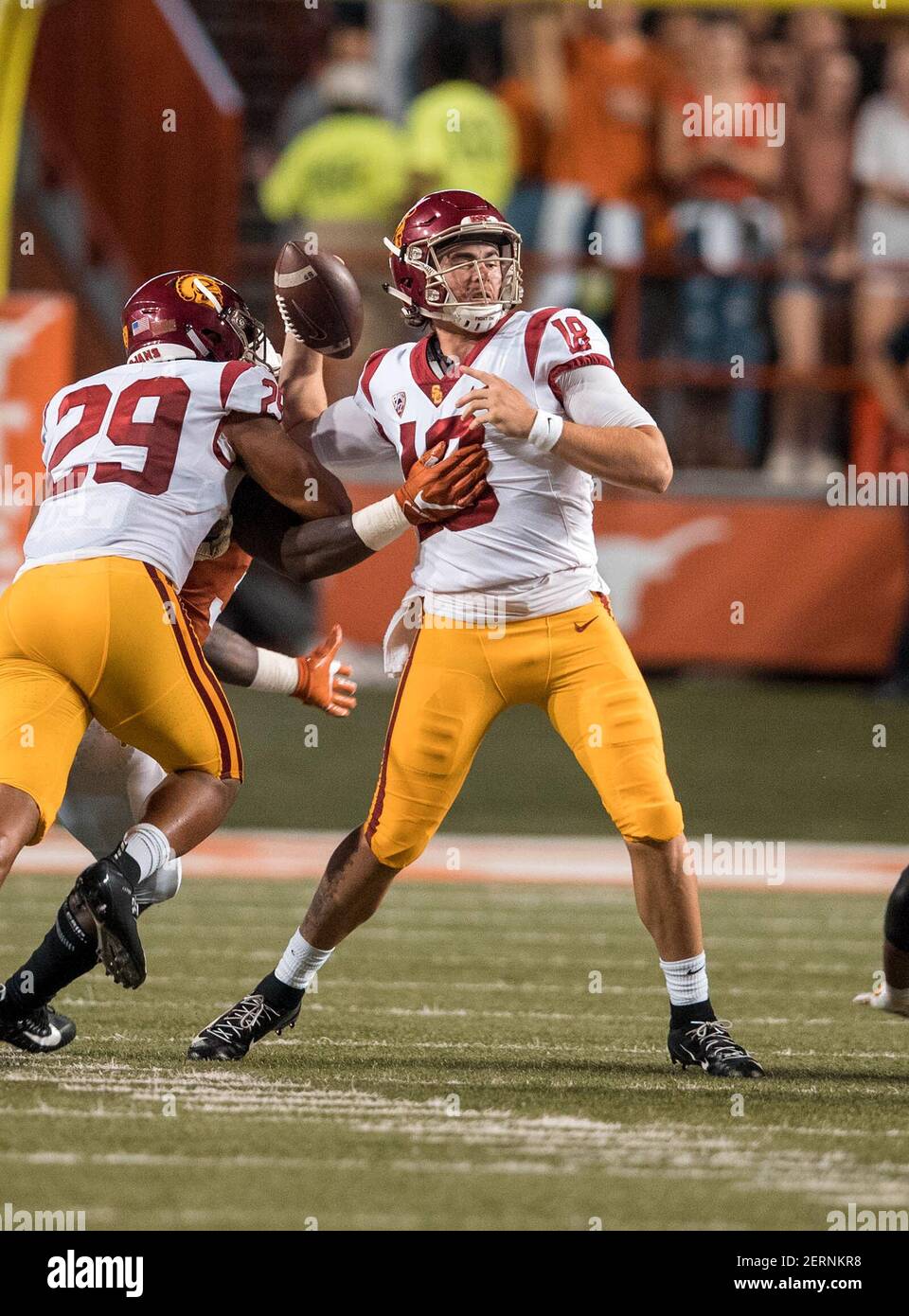 September15, 2018 Austin. TX..USC quarterback (18) JT Daniels gets hit ...