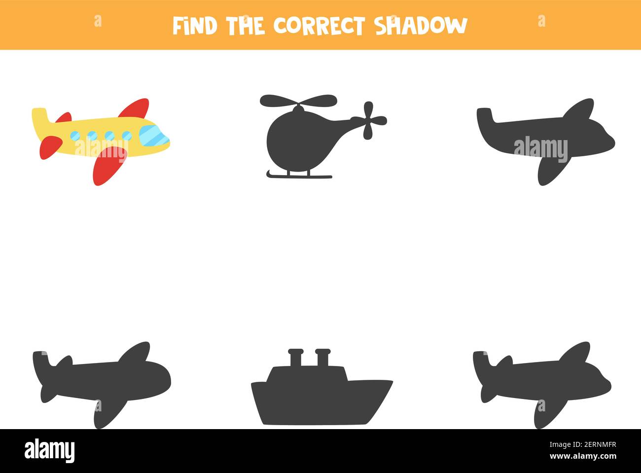 Find shadow of cartoon plane. Educational logical game for kids Stock ...