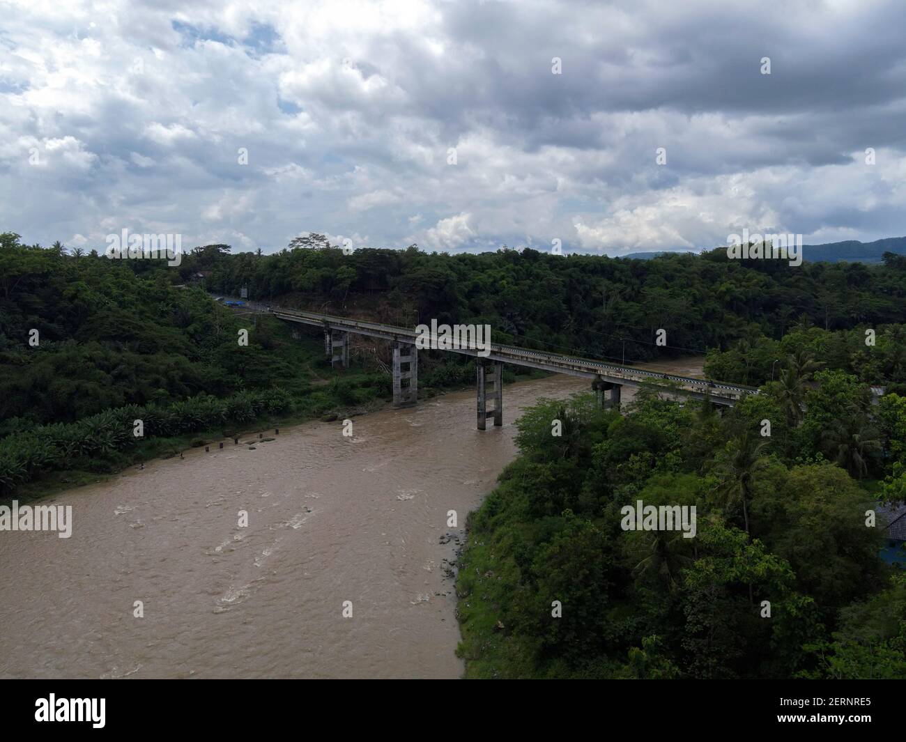 Aerial view of the Progo river in Yogyakarta. beautiful tropical ...