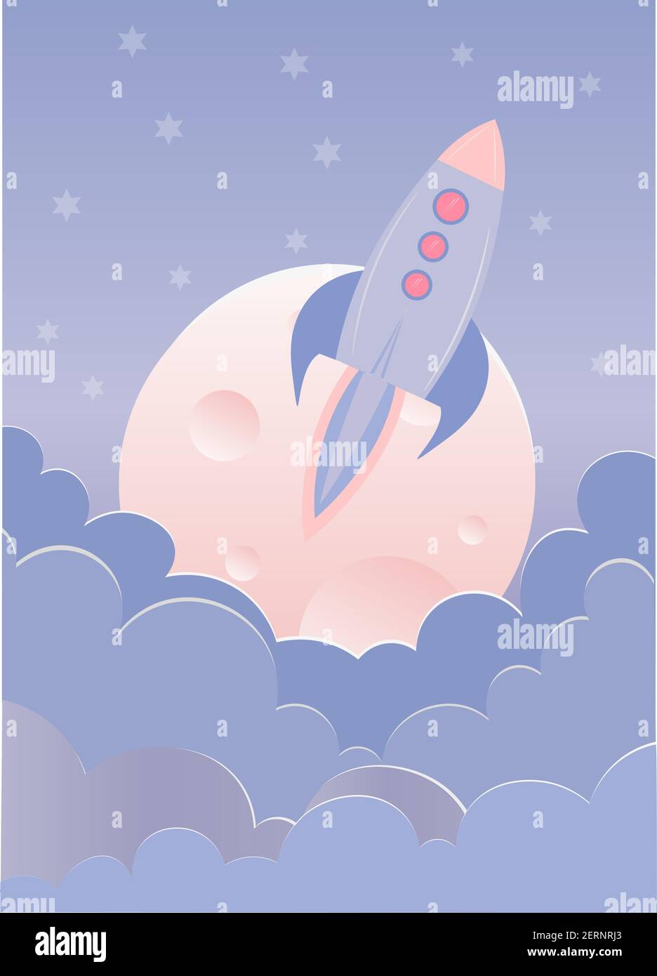 Rocket launch to the moon vector illustration Concept in pastel colours ...