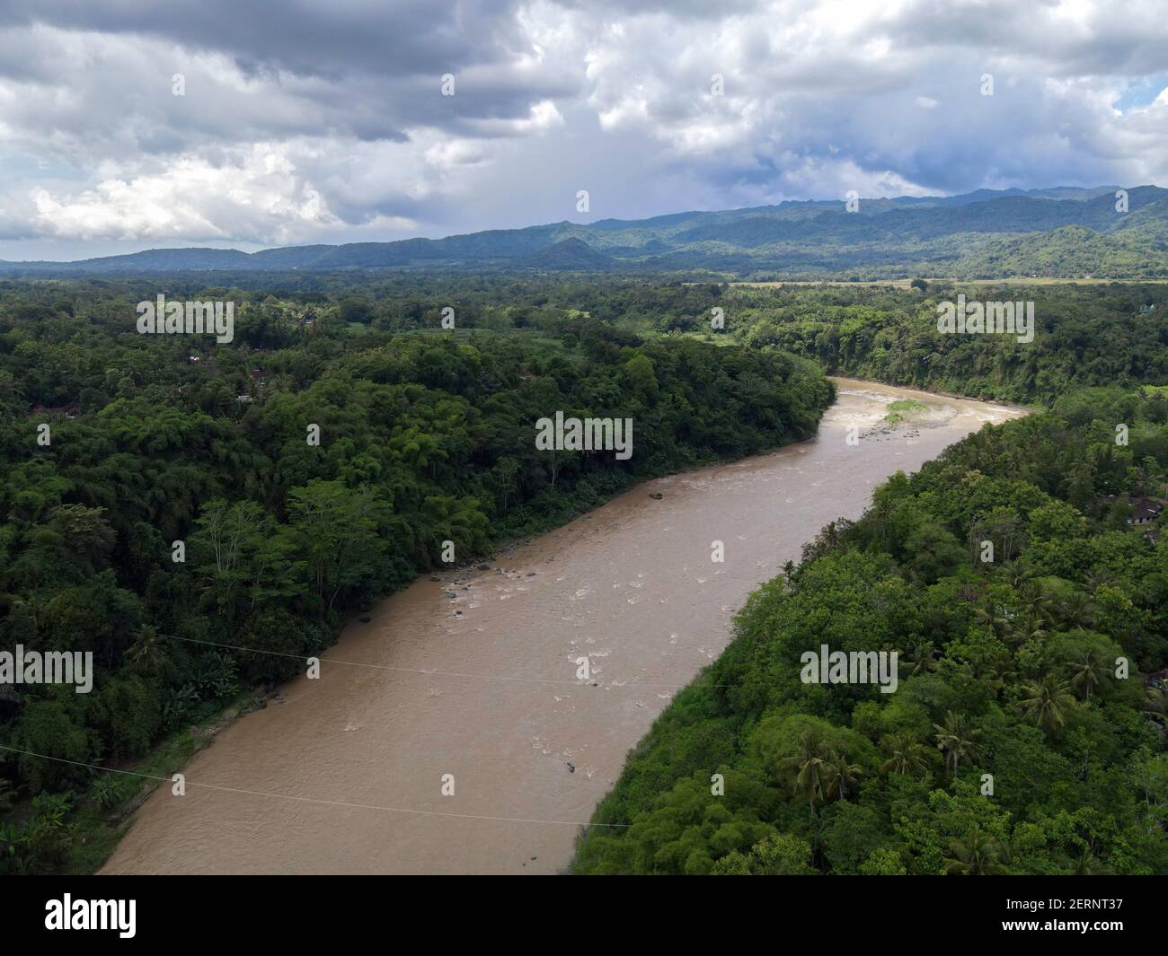 Aerial view of the Progo river in Yogyakarta. beautiful tropical ...