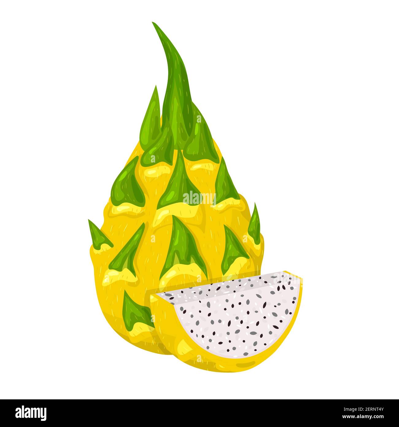 Fresh whole and cut slice yellow pitaya fruits isolated on white ...