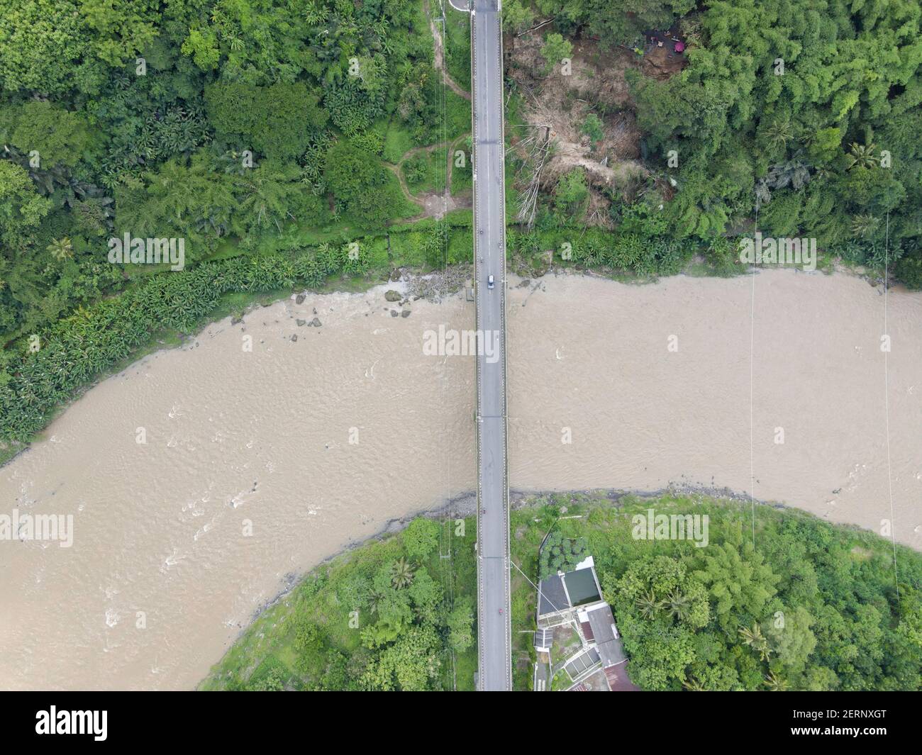 Aerial view of the Progo river in Yogyakarta. beautiful tropical ...