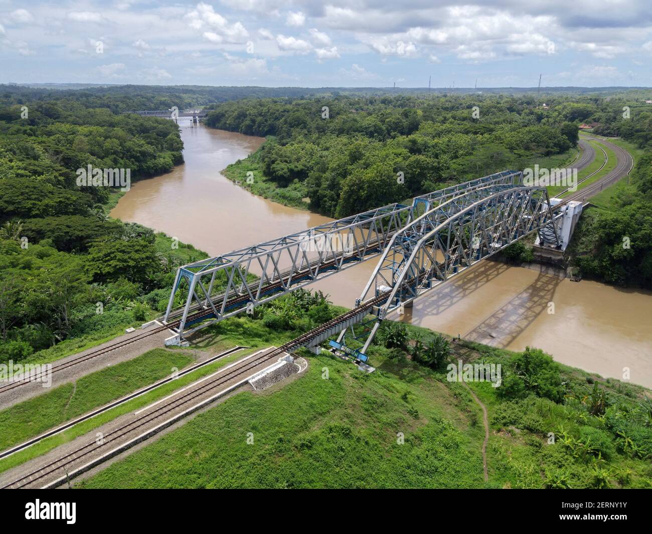 Aerial View of Train Bridge above Progo River in Yogyakarta, Indonesia ...
