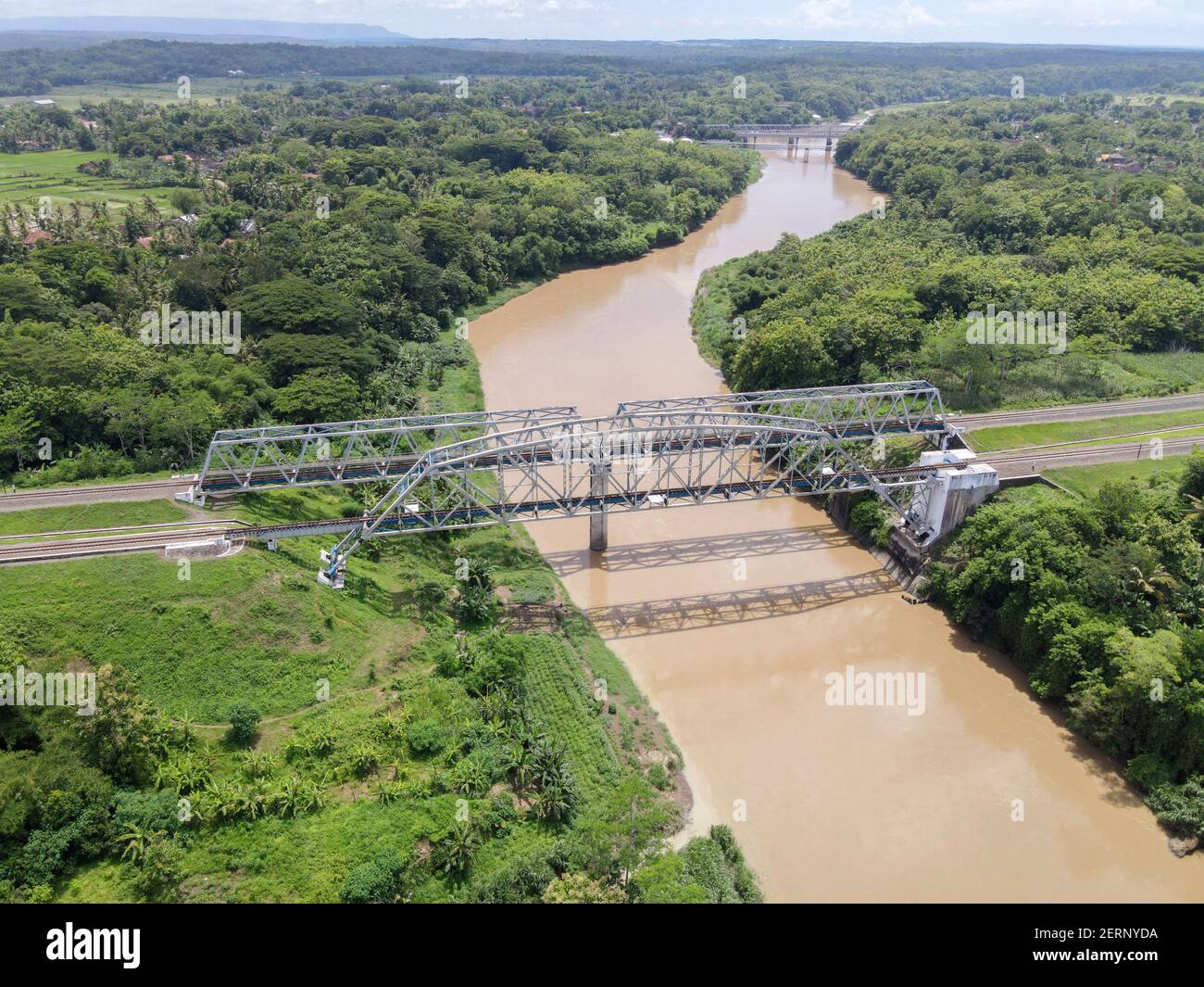 Aerial View of Train Bridge above Progo River in Yogyakarta, Indonesia ...
