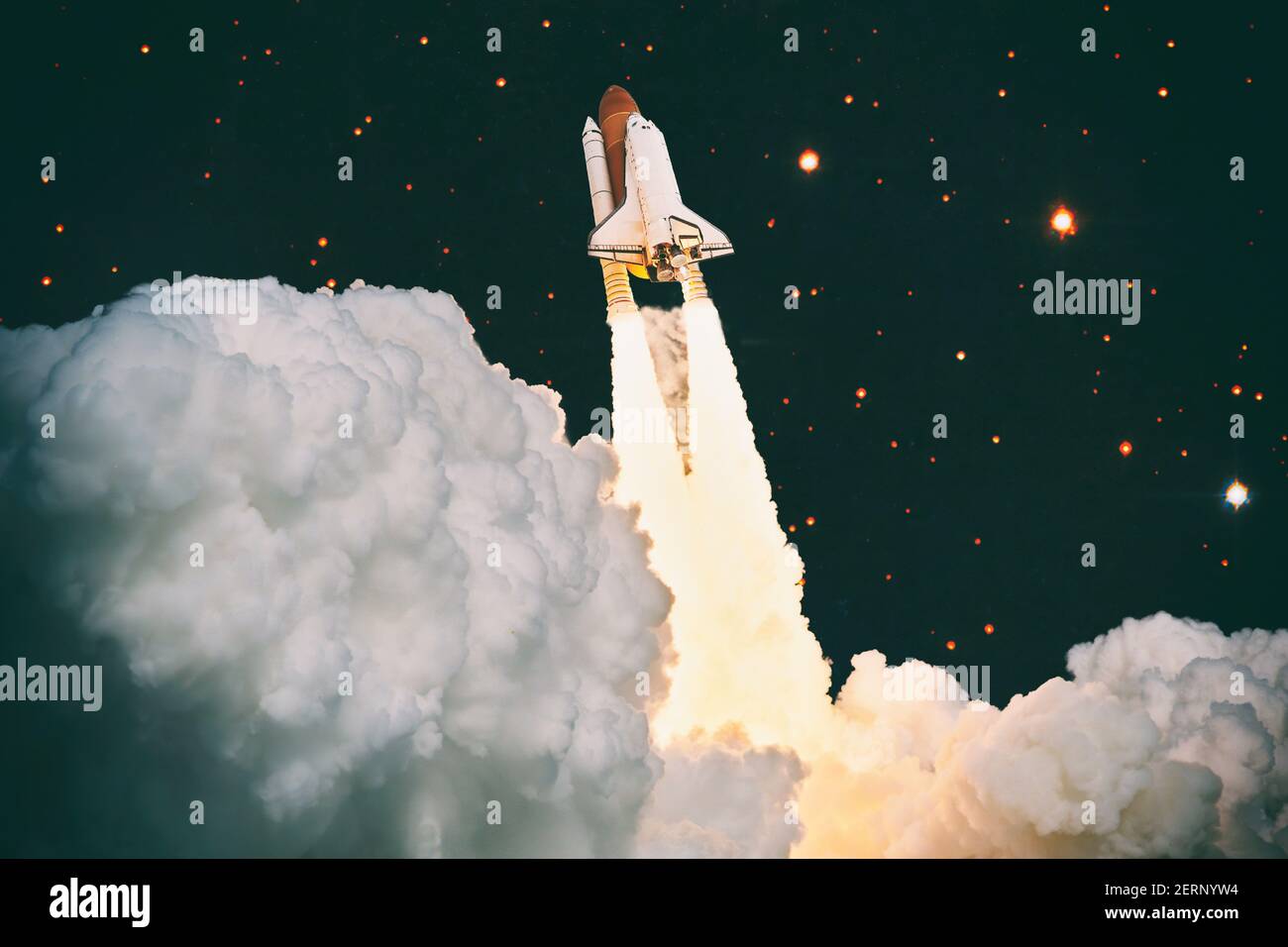 Rocket starts into space. Launch of Space,Spaceship takes off into the ...