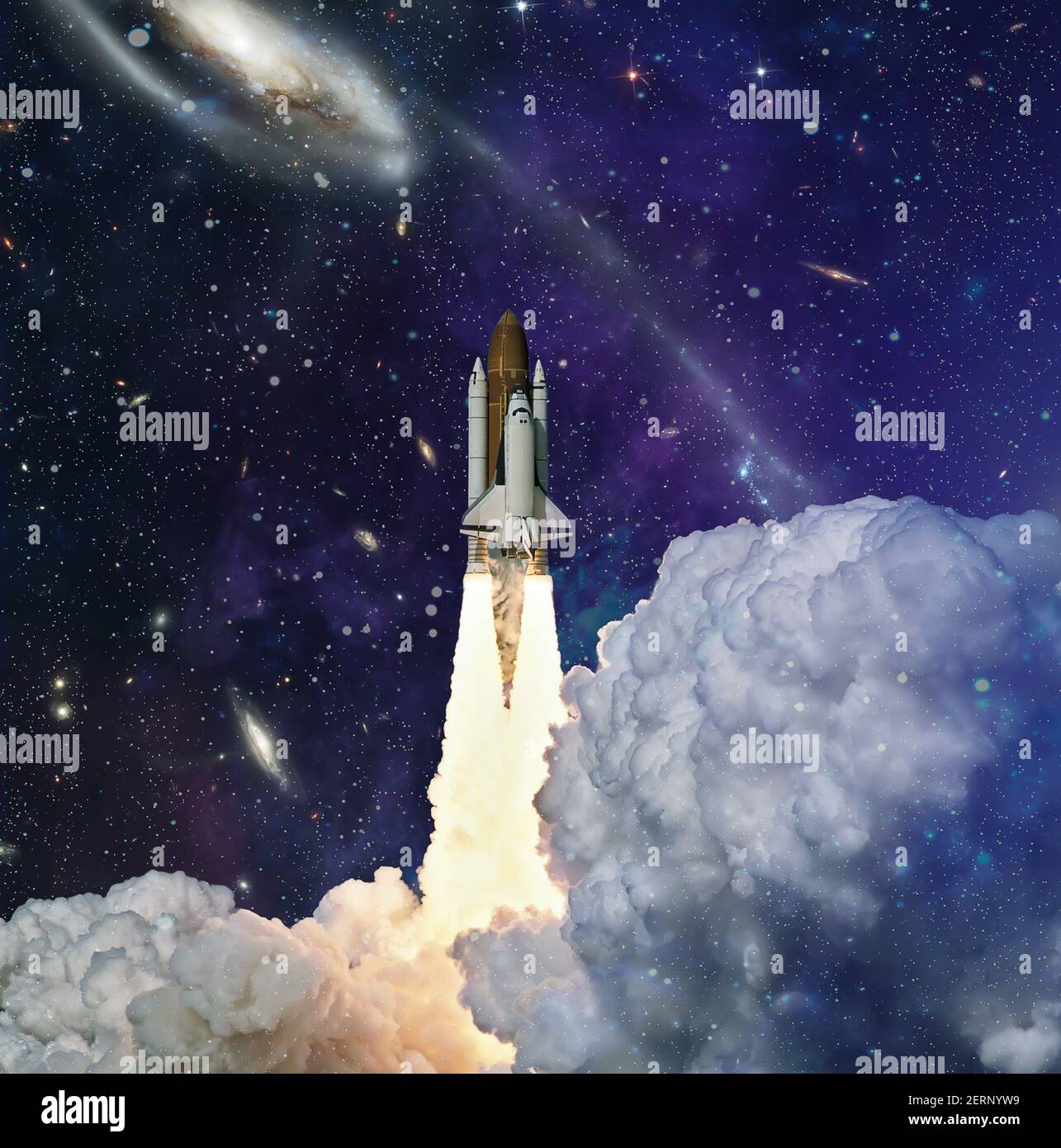Rocket starts into space. Launch of Space,Spaceship takes off into the ...