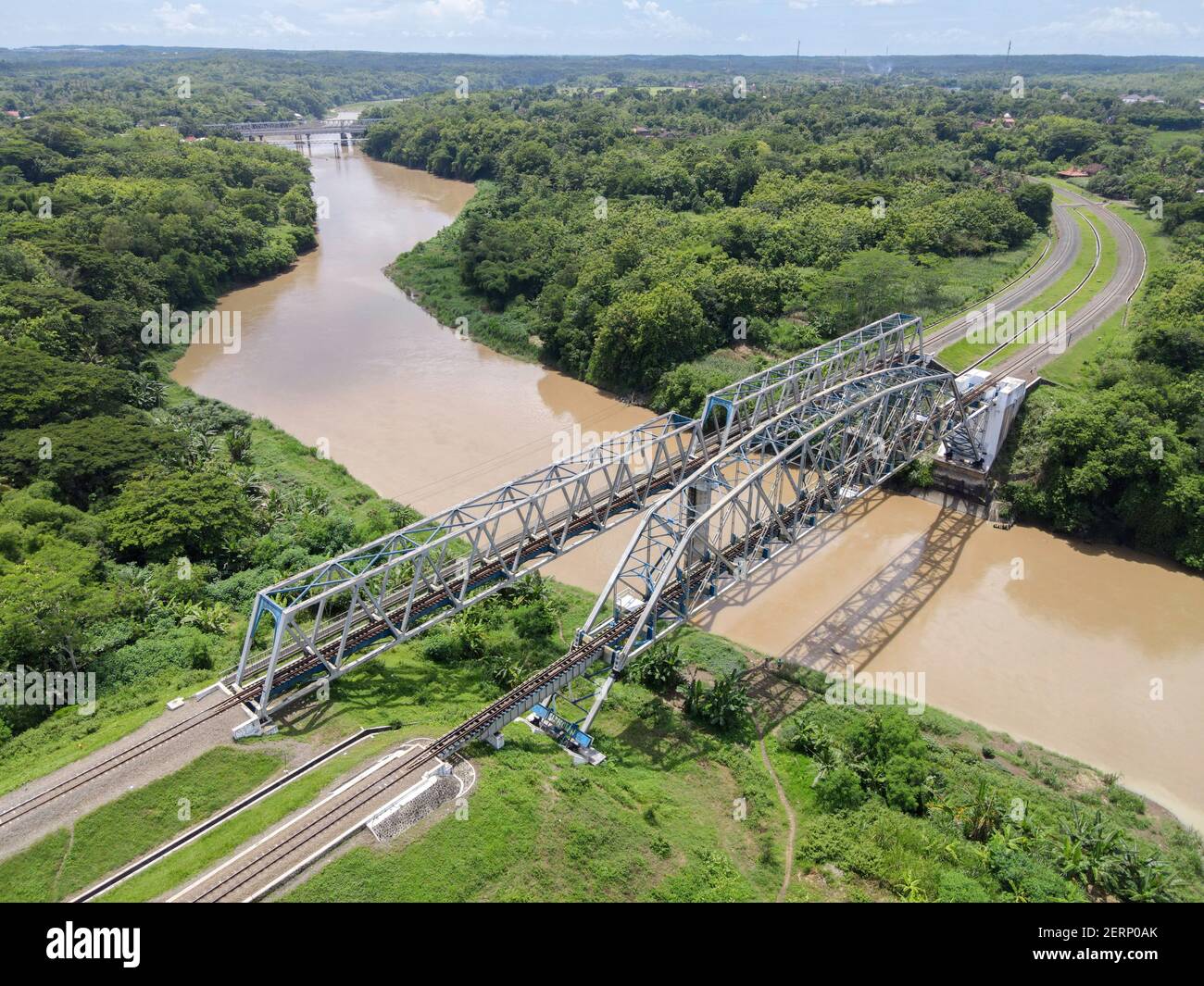 Aerial View of Train Bridge above Progo River in Yogyakarta, Indonesia ...