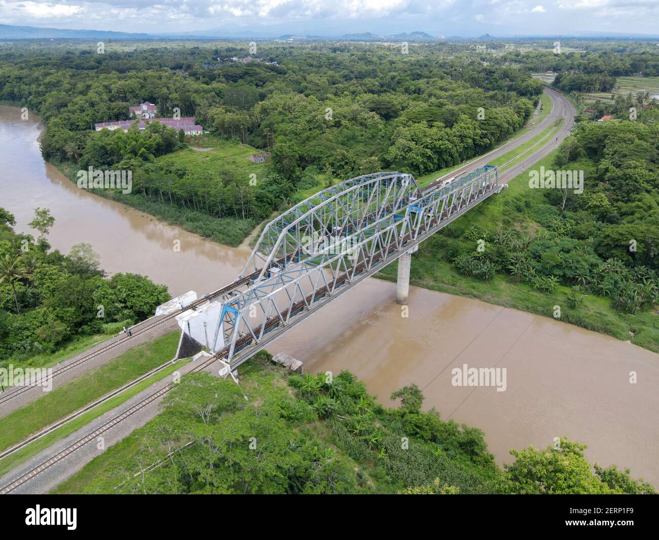 Aerial View of Train Bridge above Progo River in Yogyakarta, Indonesia ...
