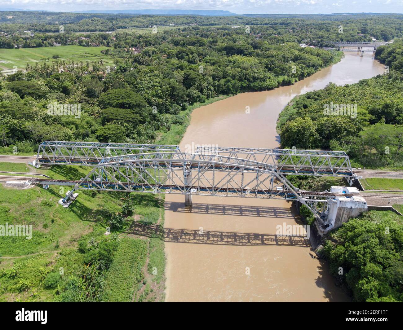 Aerial View of Train Bridge above Progo River in Yogyakarta, Indonesia ...