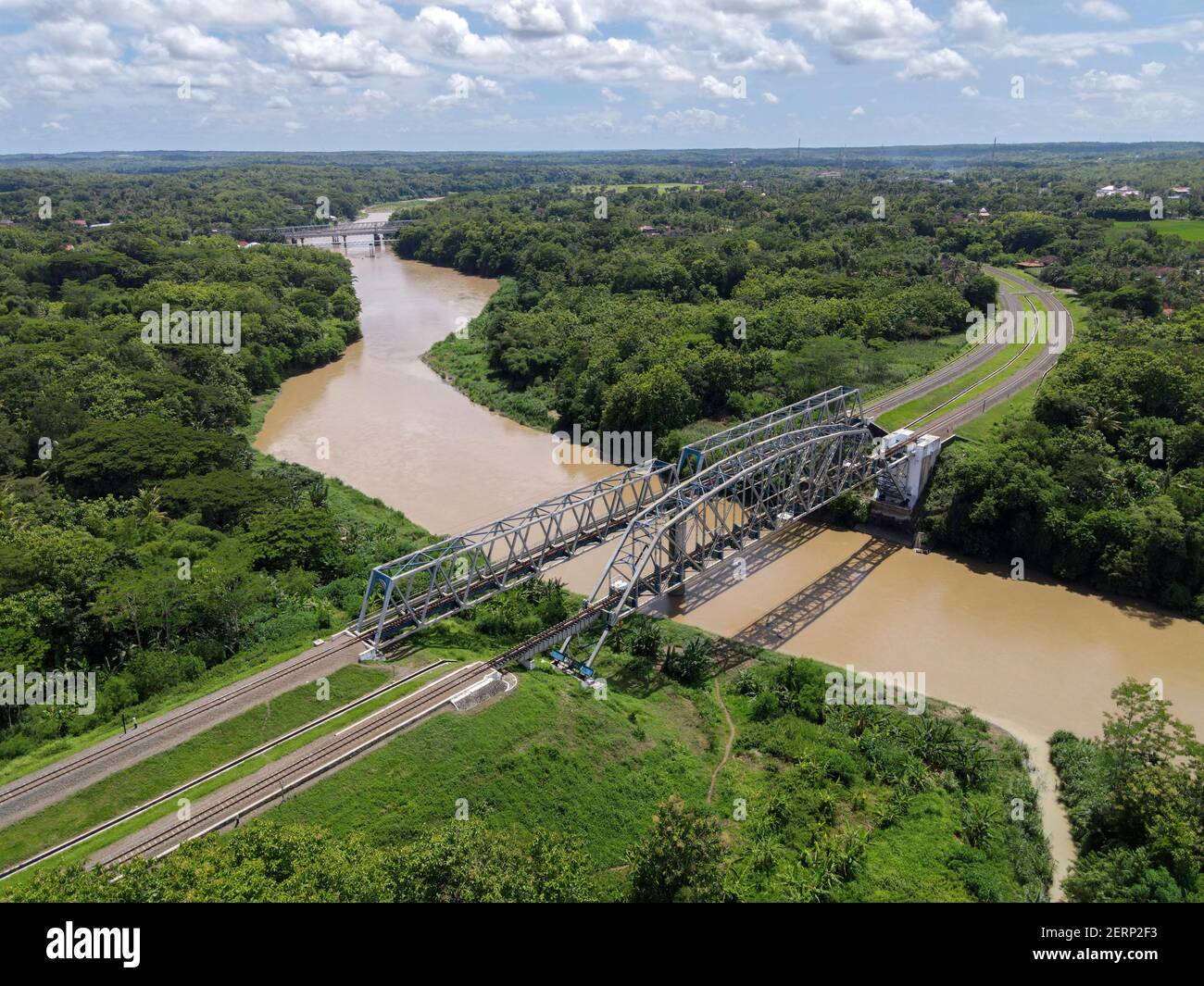 Aerial View of Train Bridge above Progo River in Yogyakarta, Indonesia ...